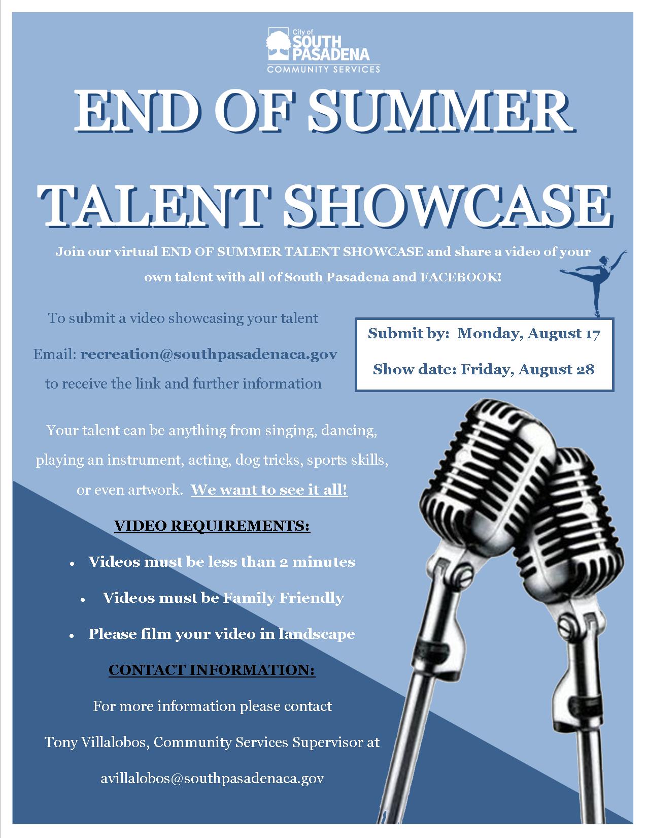 South Pasadena End of Summer Talent Showcase | City Hall Scoop