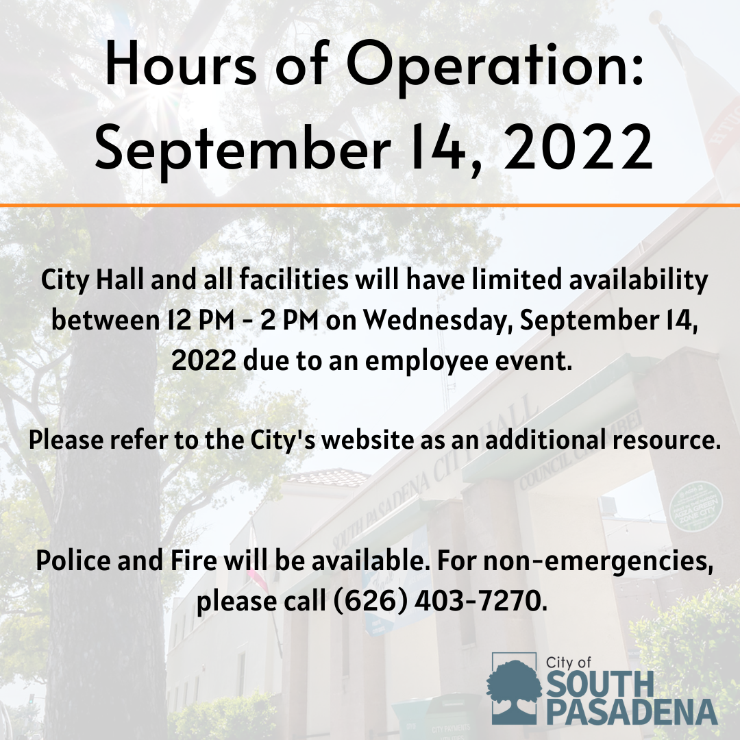 Hours of Operation September 14, 2022 | City Hall Scoop