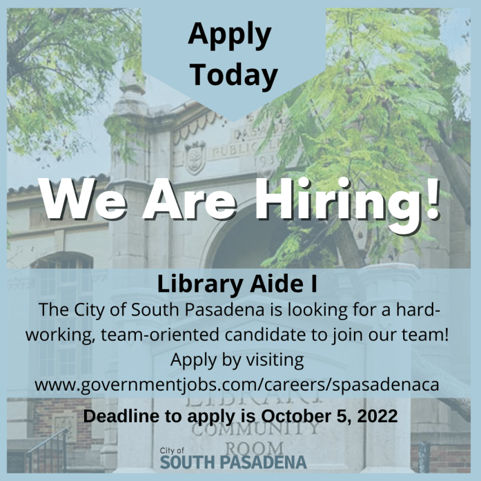 Now Hiring – Library Aide I | City Hall Scoop